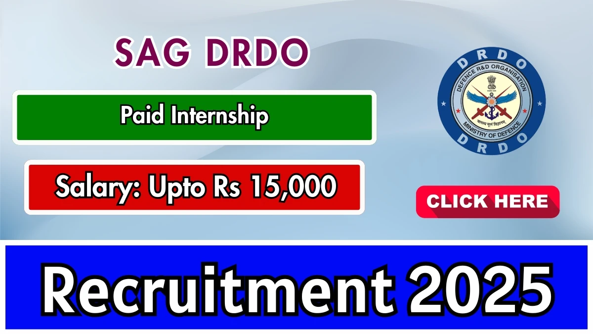 SAG DRDO Paid Internship Recruitment 2025 Out Apply Online for 24 Posts
